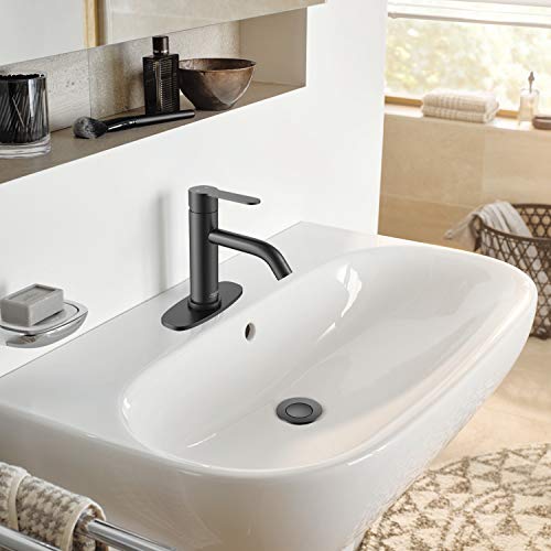 AMAZING FORCE Single Handle Bathroom Faucet Matte Black Bathroom Sink Faucet Single Hole with Pop Up Drain Assembly Black Faucet for Bathroom Sink 1.2 GPM