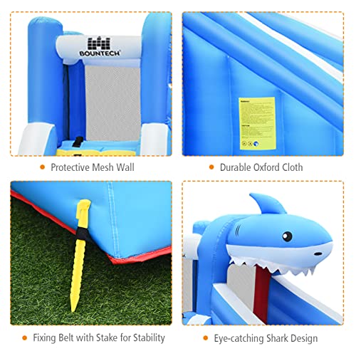 BOUNTECH Inflatable Water Slide, Shark Themed Waterslide Park for Kids Backyard Outdoor Fun w/Long Slide, Climbing, Splashing Pool, Blow up Water Slides Inflatables for Kids and Adults Party Gifts