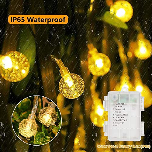 Battery Operated Globe String Lights,Water Proof 33 FT 80 LED Crystal Ball String Lights 8 Modes With Remote Control ,Indoor Outdoor LED Fairy Lights for Home, Christmas, Party Patio, Warm White