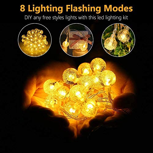 Battery Operated Globe String Lights,Water Proof 33 FT 80 LED Crystal Ball String Lights 8 Modes With Remote Control ,Indoor Outdoor LED Fairy Lights for Home, Christmas, Party Patio, Warm White