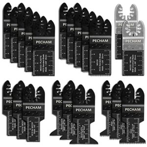 pecham 21pcs universal wood metal oscillating multitool quick release saw blades fit porter cable black & decker rockwell ridgid ryobi milwaukee dewalt chicago craftsman