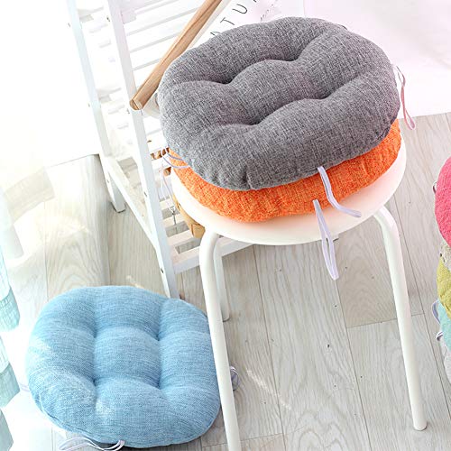 Soft Cotton Linen Chair Pads Decor Outdoor Indoor Overstuffed Patio Dining Chairs Seat Cushion,Thick Round Chair Cushion Lake Blue D45cm(18inch)