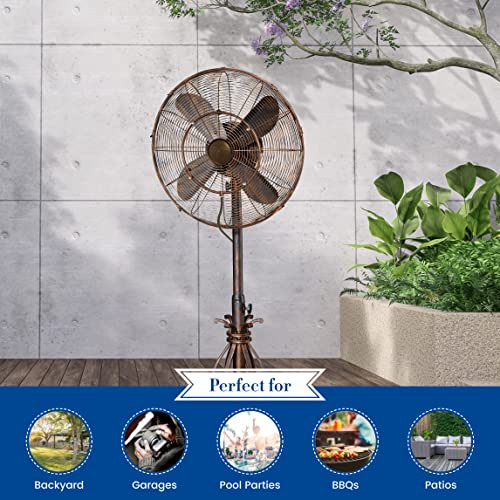 DecoBREEZE Oscillating Outdoor Fan with Misting Kit, 3-Cooling Speed Misting Fan with High RPM, Adjustable and Portable Misting Fan, Rustique, Antique Water Fan, 18 inches