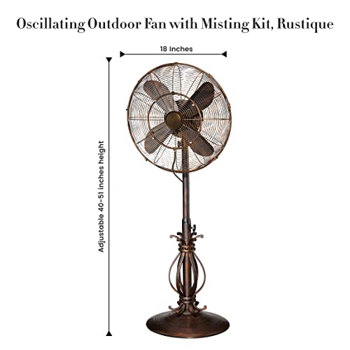 DecoBREEZE Oscillating Outdoor Fan with Misting Kit, 3-Cooling Speed Misting Fan with High RPM, Adjustable and Portable Misting Fan, Rustique, Antique Water Fan, 18 inches