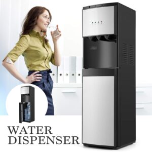 5 Gallon Water Dispenser Bottom Loading Hot Cold Water Cooler Stainless 3 Temperature Spouts, Empty Bottle Indicator with Child Safety Lock Black