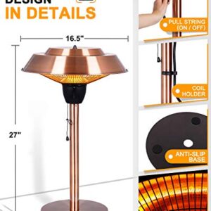 Star Patio Electric Patio Heater, Outdoor Heater, 1500W Infrared Heater with Brush Copper Finished, Tip-Over Protection, Electric Tabletop Heater, IP44 Waterproof, STP1566-CT-B