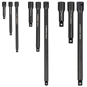 casoman 9 pieces extension bar set, 1/4", 3/8" and 1/2" drive socket extension, premium chrome vanadium steel with black phosphate finish