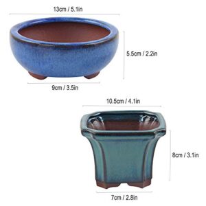 Happy Bonsai 4" Small Glazed Pots, Value Set of 2 + 4 Soft Mesh Drainage Screens