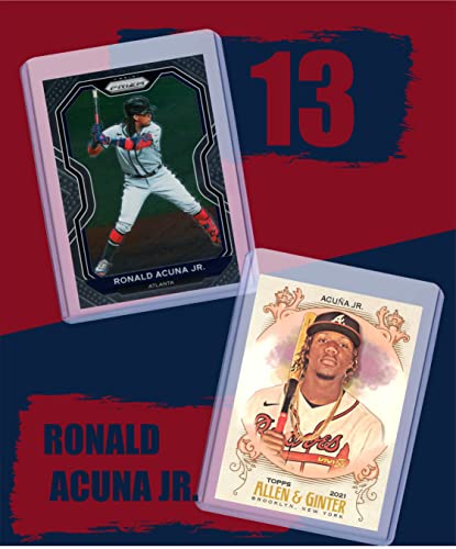 Ronald Acuna Jr. Baseball Cards (5) ASSORTED Atlanta Braves Trading Card and Wristbands Gift Bundle