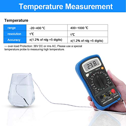 Digital Multimeter AP-838L Manual Range AC DC Amp Multimeter, Electric Tester Ohmmeter with Diode and Continuity Detector, Backlit Display and Insulated Rubber