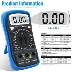 Digital Multimeter AP-838L Manual Range AC DC Amp Multimeter, Electric Tester Ohmmeter with Diode and Continuity Detector, Backlit Display and Insulated Rubber