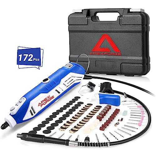 APEXFORGE M6 Variable Speed Rotary Tool Kit, Keyless Chuck & Flex Shaft, 172 Pcs Accessories, 6-Speed, 4 Attachments & Carrying Case for Craft Projects/DIY Creations/Cutting/Engraving