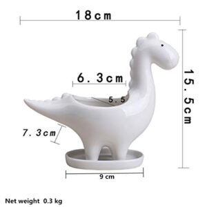 Hica Ceramic Plant Pot Dinosaur Shaped with Tray White Creative Flower Pot for Succulents Plants Multipurpose Vase Home Garden Decor (White)