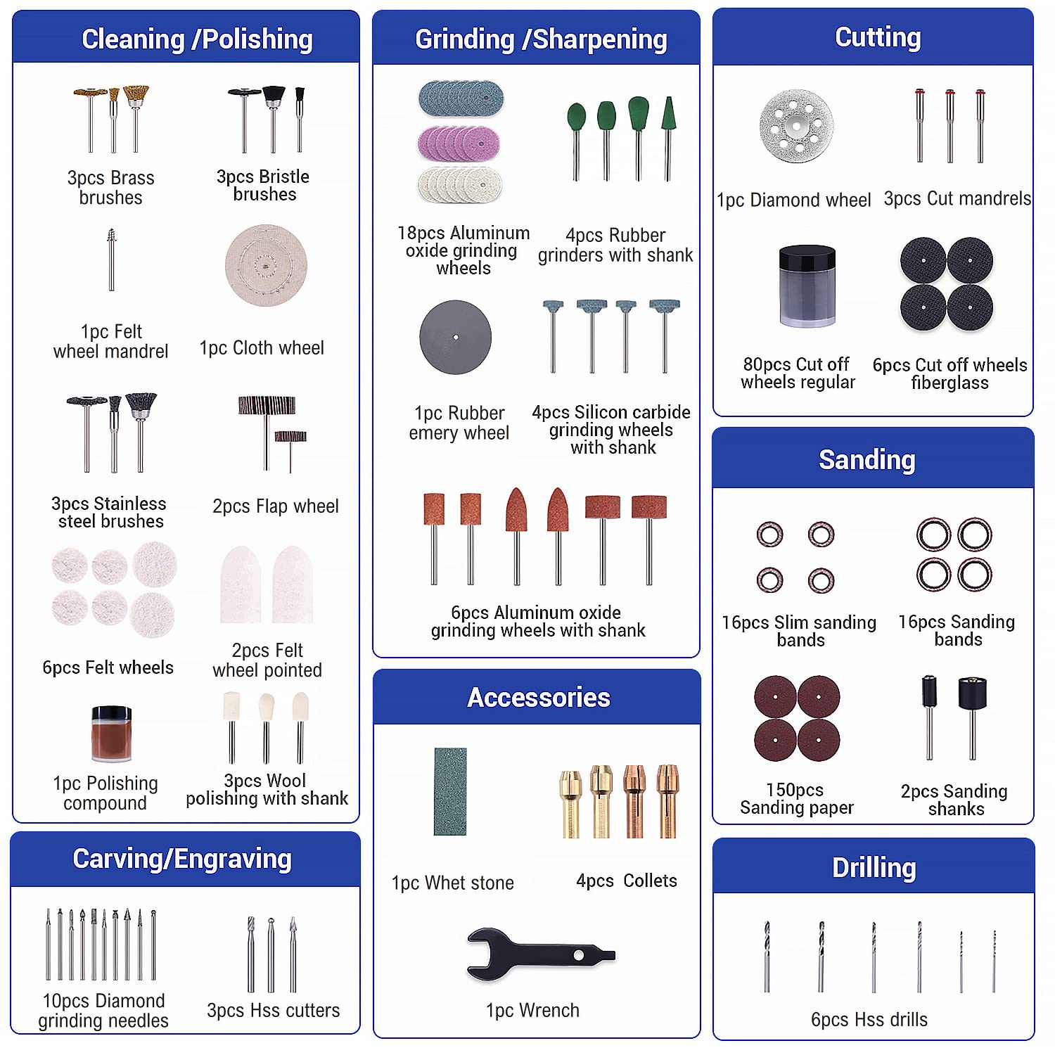 APEXFORGE M0 Rotary Tool Accessories Kit, 357 Pcs Accessories, 1/8"(3.2mm) Diameter Shanks, Universal Fitment for Easy Cutting, Sanding, Grinding, Drilling, and Engraving (Rotary Tool Not Included)