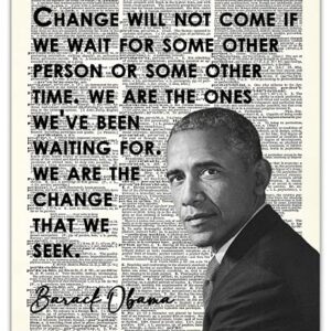 Positive Affirmations Wall Decor for Kids: "Change Will Not Come If We Wait" Barack Obama 8x10 Inspirational, Motivational Poster & Motivational Wall Art Office Decor for Men & Women