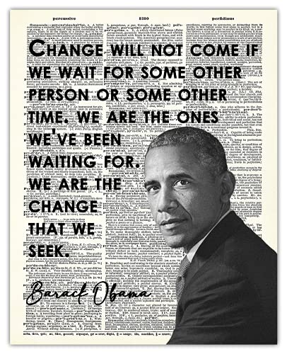 Positive Affirmations Wall Decor for Kids: "Change Will Not Come If We Wait" Barack Obama 8x10 Inspirational, Motivational Poster & Motivational Wall Art Office Decor for Men & Women