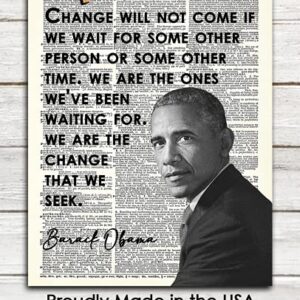 Positive Affirmations Wall Decor for Kids: "Change Will Not Come If We Wait" Barack Obama 8x10 Inspirational, Motivational Poster & Motivational Wall Art Office Decor for Men & Women