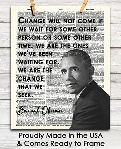 Positive Affirmations Wall Decor for Kids: "Change Will Not Come If We Wait" Barack Obama 8x10 Inspirational, Motivational Poster & Motivational Wall Art Office Decor for Men & Women