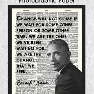 Positive Affirmations Wall Decor for Kids: "Change Will Not Come If We Wait" Barack Obama 8x10 Inspirational, Motivational Poster & Motivational Wall Art Office Decor for Men & Women