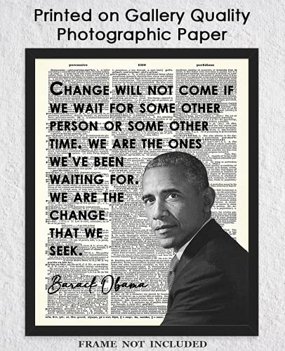 Positive Affirmations Wall Decor for Kids: "Change Will Not Come If We Wait" Barack Obama 8x10 Inspirational, Motivational Poster & Motivational Wall Art Office Decor for Men & Women