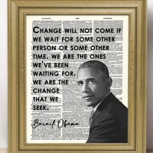 Positive Affirmations Wall Decor for Kids: "Change Will Not Come If We Wait" Barack Obama 8x10 Inspirational, Motivational Poster & Motivational Wall Art Office Decor for Men & Women