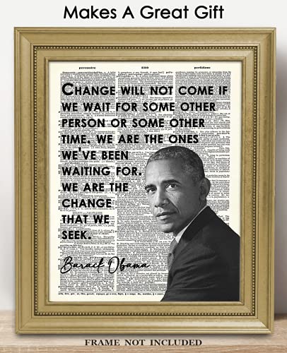 Positive Affirmations Wall Decor for Kids: "Change Will Not Come If We Wait" Barack Obama 8x10 Inspirational, Motivational Poster & Motivational Wall Art Office Decor for Men & Women