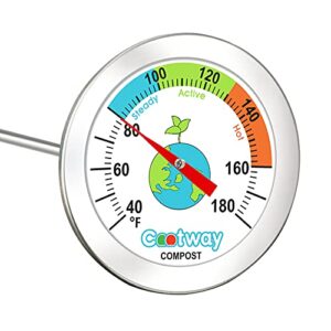 rukars compost thermometer, 20 inch stem backyard compost thermometer - 2 inch diameter waterproof anti-fog soil testing thermometer with composting temperature guide zone, 40 to 180 degrees f