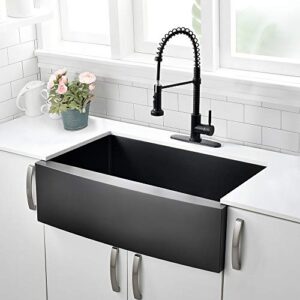 33 Inch Farmhouse Sink Black- VOKIM 33 Inch Black Stainless Stee Farmhouse Sink Apron Curved Front kitchen Sink 16 Gauge Single Bowl Gunmetal Matte Black Stainless Steel Kitchen Sink