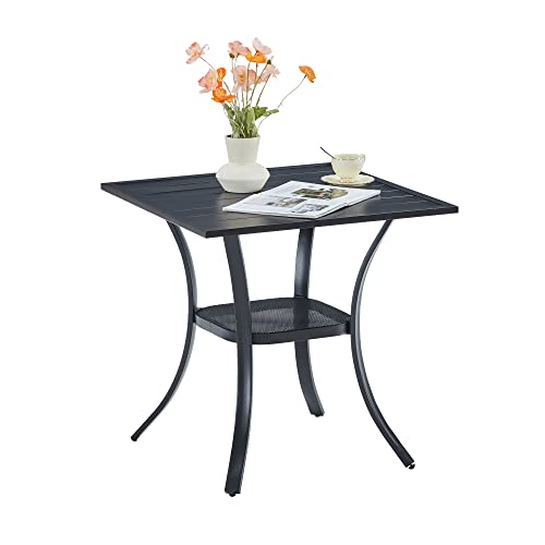 VICLLAX Patio Dining Table Outdoor Metal Square Table with Storage Shelf