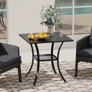 VICLLAX Patio Dining Table Outdoor Metal Square Table with Storage Shelf