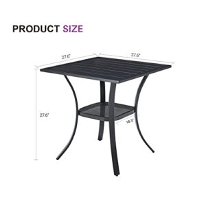 VICLLAX Patio Dining Table Outdoor Metal Square Table with Storage Shelf