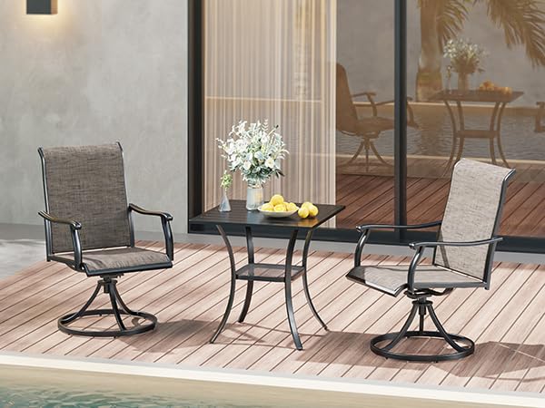 VICLLAX Patio Dining Table Outdoor Metal Square Table with Storage Shelf