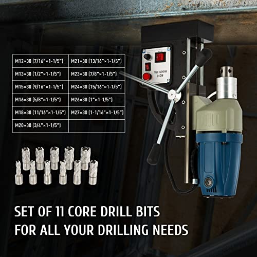 ZELCAN 1100W Electric Magnetic Drill Press w 1.6 inch Boring Diameter Core Drill Bit Set, Portable Heavy Duty Power Mag Drill 2700lbf Electromagnet Drilling Machine for Metal Surface Home Improvement