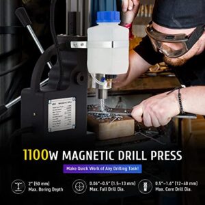 ZELCAN 1100W Electric Magnetic Drill Press w 1.6 inch Boring Diameter Core Drill Bit Set, Portable Heavy Duty Power Mag Drill 2700lbf Electromagnet Drilling Machine for Metal Surface Home Improvement