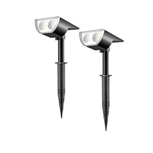 linkind starrays 12 leds landscape solar spotlights, solar powered dusk-to-dawn outdoor garden lights, 350lm 3000k warm white, ip67 waterproof for garden yard patio driveway porch, 2-pack