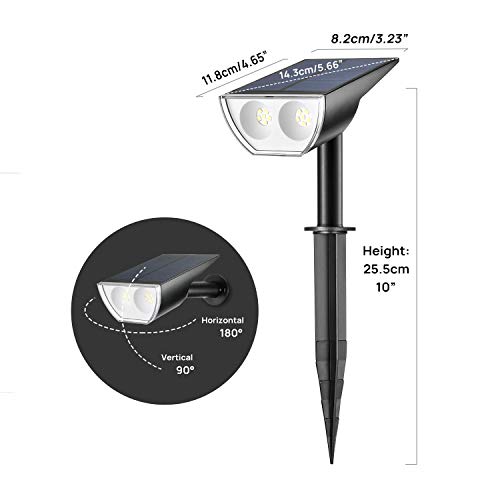 Linkind StarRayS 12 LEDs Landscape Solar Spotlights, Solar Powered Dusk-to-Dawn Outdoor Garden Lights, 350LM 3000K Warm White, IP67 Waterproof for Garden Yard Patio Driveway Porch, 2-Pack