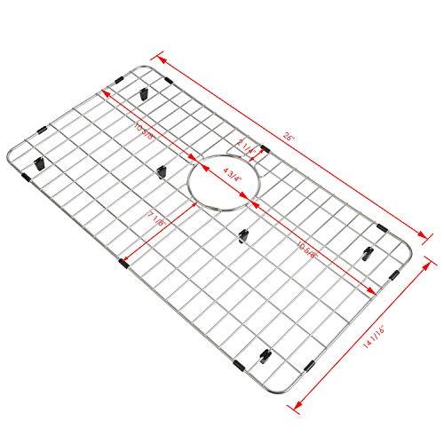 LQS Stainless Steel Kitchen Sink Bottom Grid and Sink Protector, Protective Sink Grid 26 x 14 Inches with Rear Drain for Single Sink Bowl