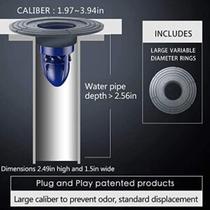 Shower Floor Drain Backflow Preventer One Way Drain Valve Sewer Core Magnetic Drainage Insert Drain Plug Oversized(2-3.9in Hole) (Suitable for Tube Depth 2.56-4.13in) (Caliber 2-3.9in ,Depth 2.56in)