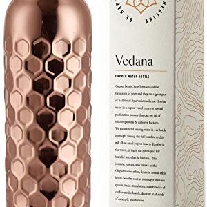 VEDANA Premium Honeycomb Ayurvedic Pure Copper Water Bottle | Leak Proof 1 Liter Copper Vessel for Drinking Water | Great Water Bottle for Sports, Yoga & Everyday Use