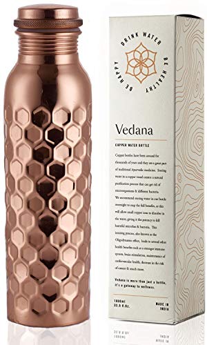 VEDANA Premium Honeycomb Ayurvedic Pure Copper Water Bottle | Leak Proof 1 Liter Copper Vessel for Drinking Water | Great Water Bottle for Sports, Yoga & Everyday Use