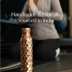 VEDANA Premium Honeycomb Ayurvedic Pure Copper Water Bottle | Leak Proof 1 Liter Copper Vessel for Drinking Water | Great Water Bottle for Sports, Yoga & Everyday Use