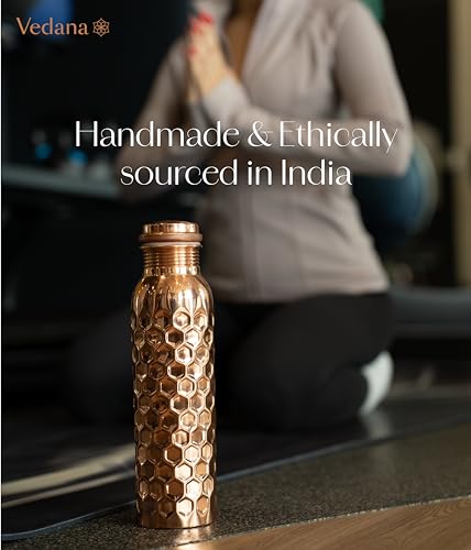 VEDANA Premium Honeycomb Ayurvedic Pure Copper Water Bottle | Leak Proof 1 Liter Copper Vessel for Drinking Water | Great Water Bottle for Sports, Yoga & Everyday Use