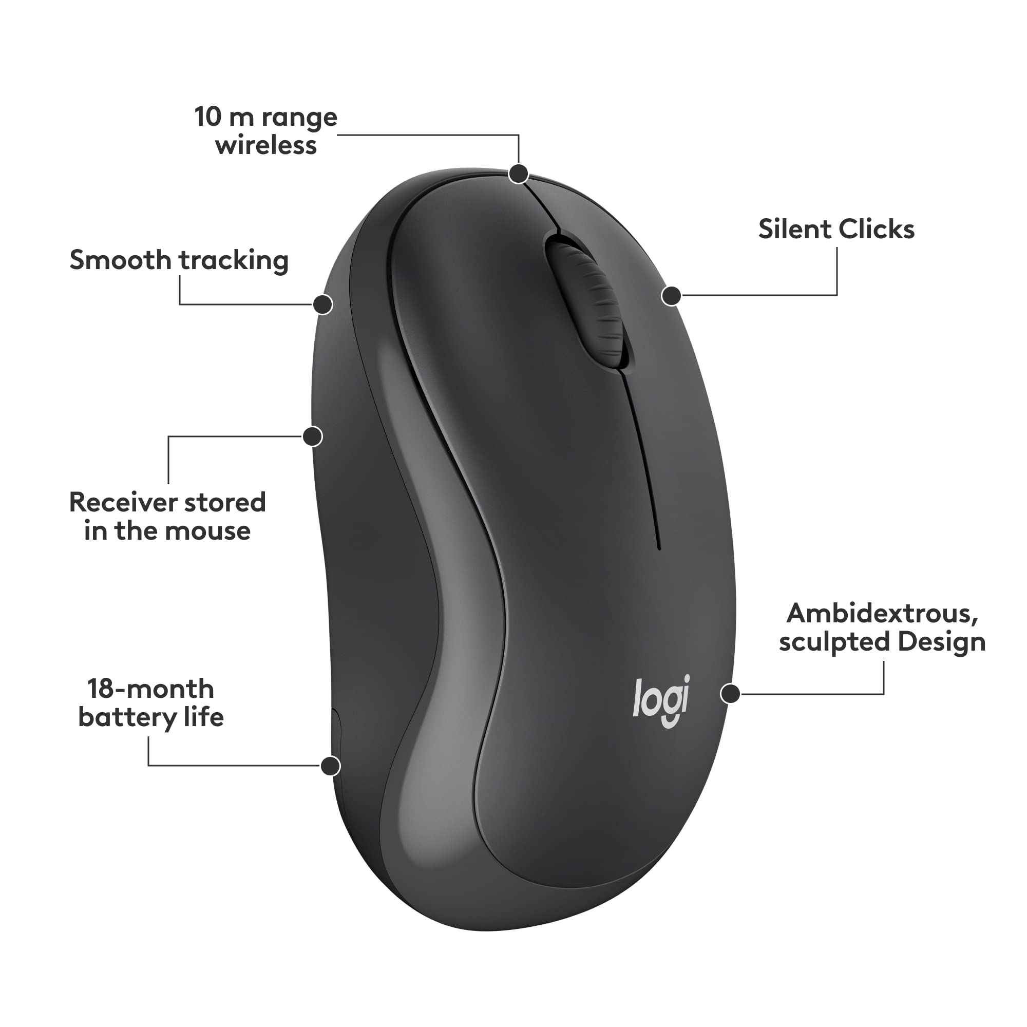 Logitech MK295 Wireless Mouse & Keyboard Combo with SilentTouch Technology, Full Numpad, Advanced Optical Tracking, Lag-Free Wireless, 90% Less Noise - Graphite