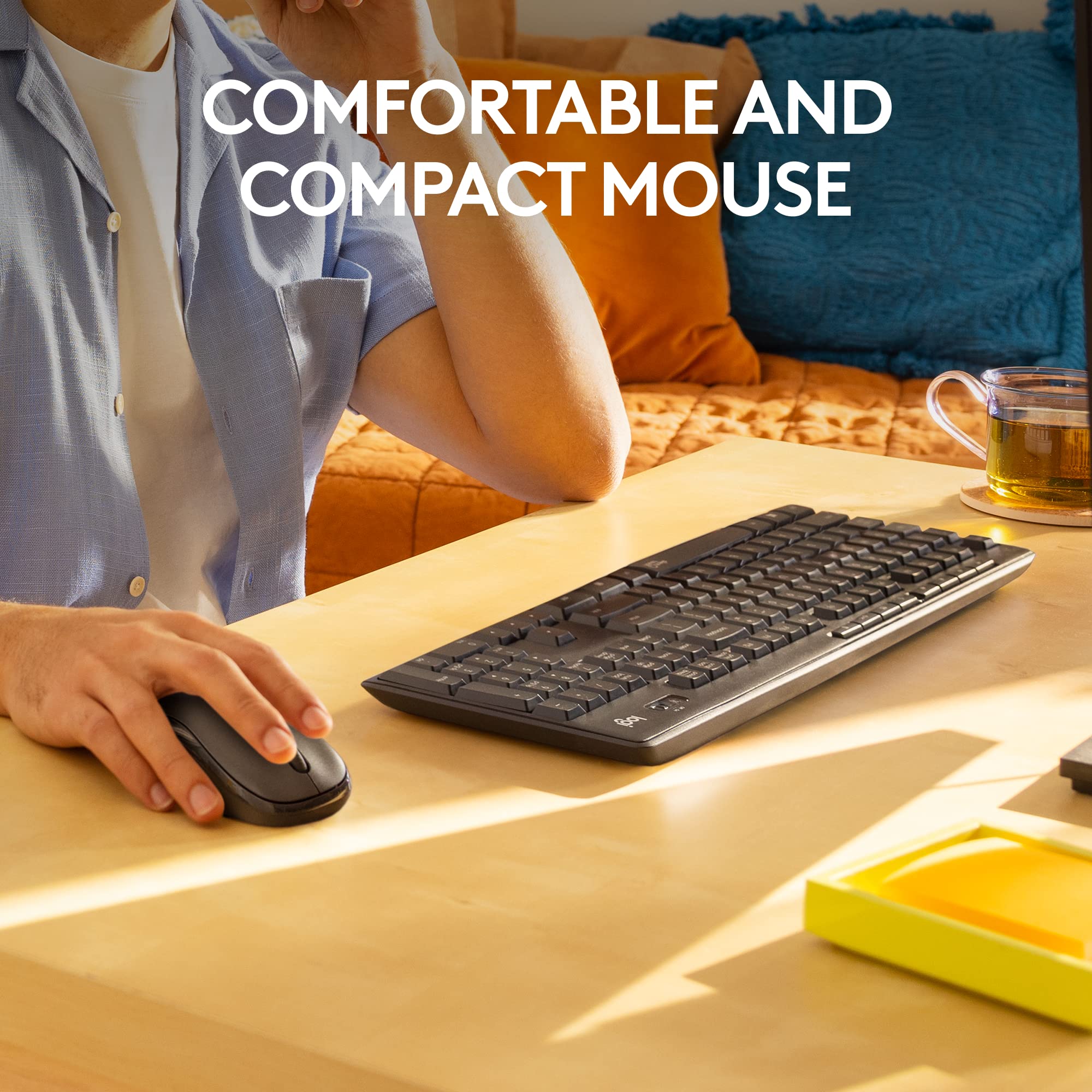 Logitech MK295 Wireless Mouse & Keyboard Combo with SilentTouch Technology, Full Numpad, Advanced Optical Tracking, Lag-Free Wireless, 90% Less Noise - Graphite