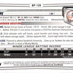 2020 Bowman Prospects #BP-139 Anthony Volpe New York Yankees RC Rookie MLB Baseball Trading Card