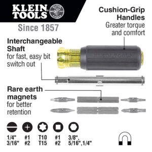 Klein Tools 32500MAG Magnetic Multi-Bit Screwdriver / Nut Driver, 11-in-1 Multi Tool with 8 Bits, 3 Nut Driver Sizes, Cushion Grip Handle