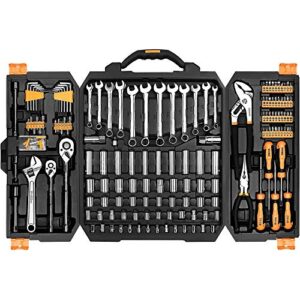 dekopro 192 piece mechanics tool set socket wrench set, plastic storage case with auto repair hand tool kit wrench tool box set