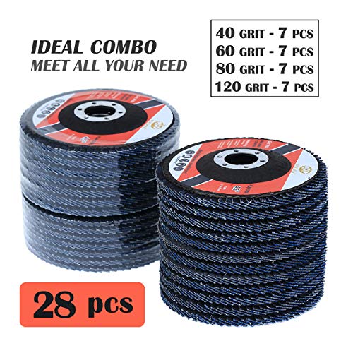 28 Pack 4 1/2 Inch Flap Disc Angle Grinder Sanding Disc 40 60 80 120 Grit Flap Sanding Disc (4 1/2 inch x 7/8 Inch)