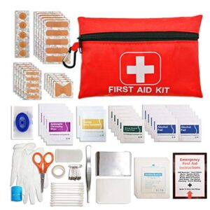 small first aid kit - 105 pieces emergency survival supplies aid kits for car, home, school, office, sports, traveling, hiking, camping, exploring, hunting