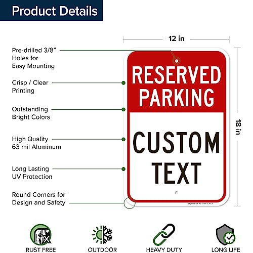 Reserved Parking Sign, Custom Parking Signs for Business, 12x18 Inches, Rust Free .063 Aluminum, Fade Resistant, Made in USA by My Sign Center (Post Holes)